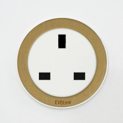 EVOline One in White & Brass, 1 UK Socket, Worktop Socket