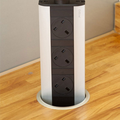 EVOline Port in Black, 3 UK Sockets, Pop Up Socket