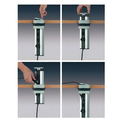 EVOline Port in Black, 3 UK Sockets, Pop Up Socket