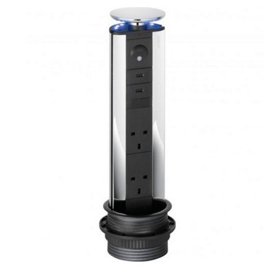 EVOline Port in Stainless Steel, 3 UK Sockets, USB A/C, LED Light, Pop ...