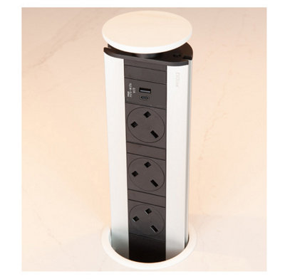 EVOline Port in White, 3 UK Sockets, USB A/C, Pop Up Socket