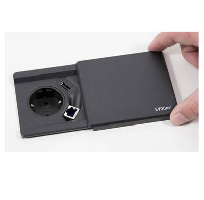 EVOline Square80 in Black, 1 UK Socket, 1 USB-A, Worktop Socket