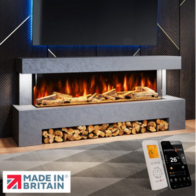 Evolution Fires Angelo 77 Inch Fireplace Suite Grey Stone Finish ...
