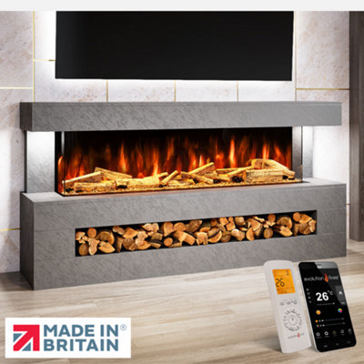 Evolution Fires Raphael 77 Inch Fireplace Suite, Grey Stone Finish ...