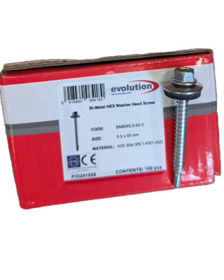 Evolution Stainless Steel Tec Screw 5.5mm x 50mm With Washer - Box of 100