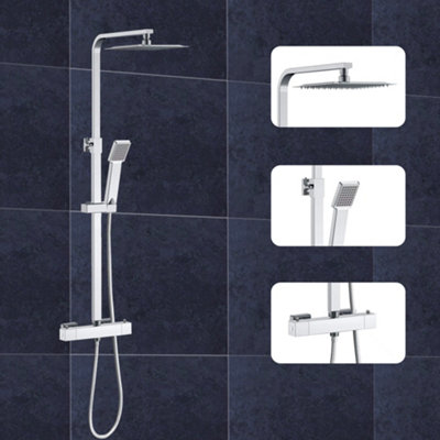 EVOLVE Chorme Square Exposed Thermostatic Shower Set Shower Head and ...
