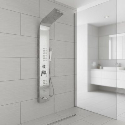 EVOLVE Chrome Shower Tower Panel Column Tower- Rainfall, Waterfall ,48 ...