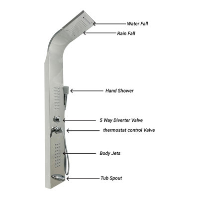 EVOLVE Chrome Shower Tower Panel Column Tower- Rainfall, Waterfall ,48 ...