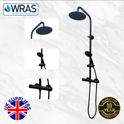 EVOLVE Matt Black Round Exposed Thermostatic Shower Set Shower Head and ...