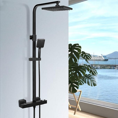 EVOLVE Matt Black Square Exposed Thermostatic Shower Set Shower Head ...