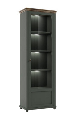 Evora 06 Tall Display Cabinet in Green & Oak Lefkas - Showcase with ...