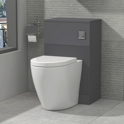 Evora 500mm Graphite Grey Fluted BTW WC Unit with Elva Rimless Short ...