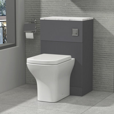 Evora 500mm Grey Fluted BTW WC Unit with Qubix Toilet Pack & Seat ...