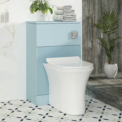 Evora 500mm Matt Sky Blue Fluted BTW WC Unit with Breeze Rimless Toilet ...