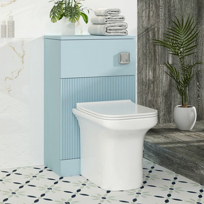 Evora 500mm Matt Sky Blue Fluted BTW WC Unit with Crosby Rimless Toilet ...