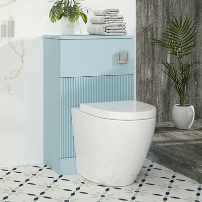 Evora 500mm Matt Sky Blue Fluted BTW WC Unit with Elva Rimless Toilet ...