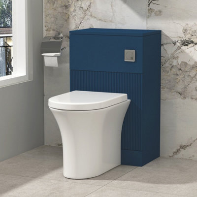 Evora 500mm Satin Blue Fluted BTW WC Unit with Breeze Rimless Toilet ...