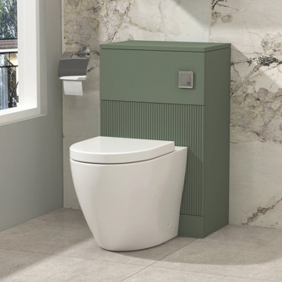 Evora 500mm Satin Green Fluted BTW WC Unit with Elva Rimless Toilet Pan ...