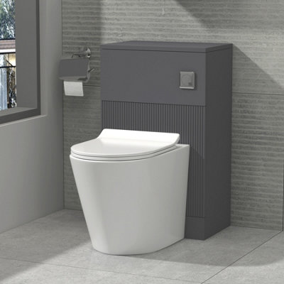 Evora 500mm Satin Grey Fluted BTW WC Unit with Cesar Rimless Toilet Pan ...