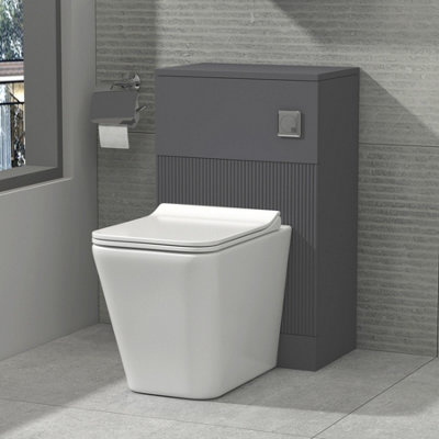 Evora 500mm Satin Grey Fluted BTW WC Unit with Elena Rimless Toilet Pan ...
