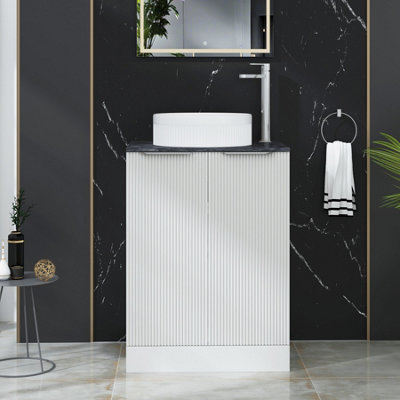 Evora 600mm Matt White Fluted Floor Standing Countertop Vanity Unit 2 ...
