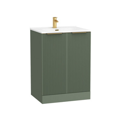 Evora 600mm Sage Green Fluted Floor Standing Bathroom Vanity Unit 2 ...