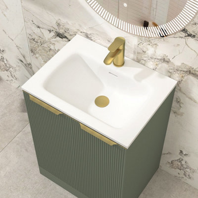 Evora 600mm Sage Green Fluted Floor Standing Vanity Unit 2 Door with ...