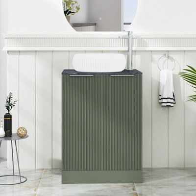 Buy Evora 600mm Satin Green Fluted Floor Standing Countertop Vanity ...