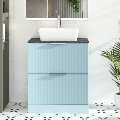 Evora 700mm Matt Sky Blue Fluted Floor Standing Vanity Unit 2 Drawer ...