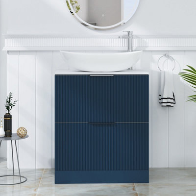 Evora 700mm Midnight Blue Fluted Floor Standing Countertop Vanity Unit ...
