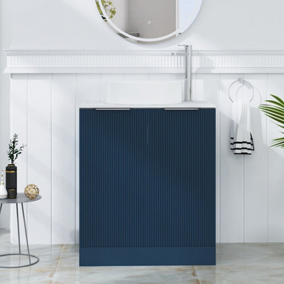 Evora 700mm Midnight Blue Fluted Floor Standing Vanity Unit 2 Door with ...