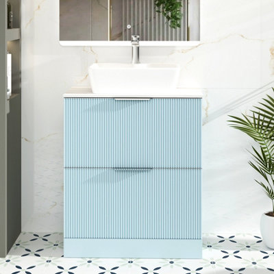 Evora 700mm Powder Blue Fluted Floor Standing Vanity Unit 2 Drawer with ...