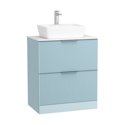 Evora 700mm Powder Blue Fluted Floor Standing Vanity Unit 2 Drawer with ...