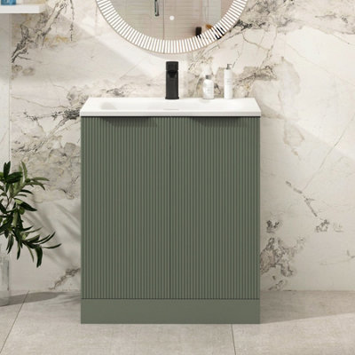 Evora 700mm Sage Green Fluted Floor Standing Bathroom Vanity Unit 2 ...