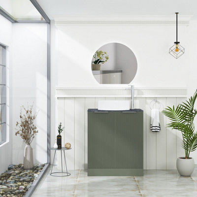 Evora 700mm Sage Green Fluted Floor Standing Vanity Unit 2 Door with ...