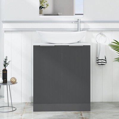 Evora 700mm Satin Grey Fluted Floor Standing Countertop Vanity Unit 2 ...