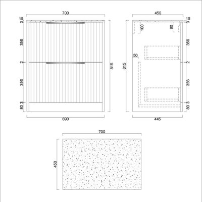 Evora 700mm Satin Grey Fluted Floor Standing Countertop Vanity Unit 2 ...