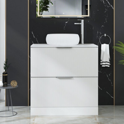 Evora 800mm Satin White Fluted Floor Standing Countertop Vanity Unit 2 ...