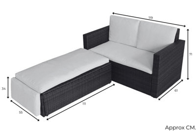 EVRE 2 Seater Outdoor Rattan Garden Love Bed Furniture Set Grey with Weatherproof Cover
