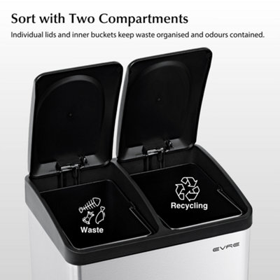 EVRE 30L Recycling Stainless Steel Waste Bin Silver 2 Removable ...