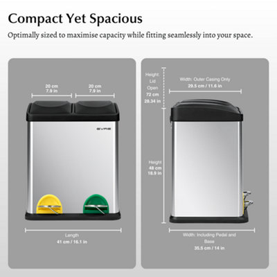 EVRE 30L Recycling Stainless Steel Waste Bin Silver 2 Removable ...