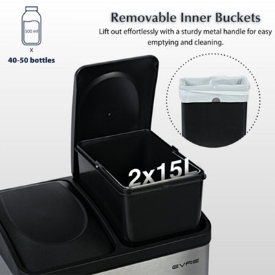 EVRE 30L Recycling Stainless Steel Waste Bin Silver 2 Removable ...