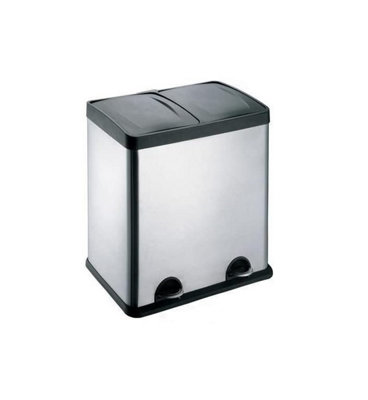 EVRE 48L Recycling Stainless Steel Waste Bin Silver 2 Compartment with ...