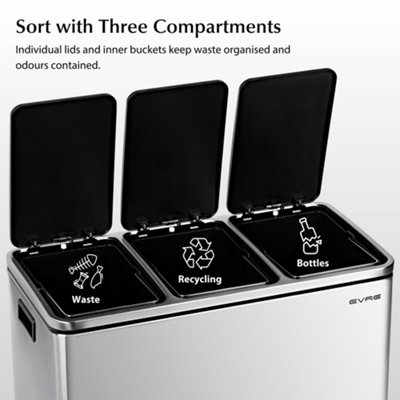 EVRE 54L Stainless Steel Recycling Pedal Bin With Removable Multi ...