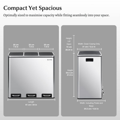 EVRE 54L Stainless Steel Recycling Pedal Bin With Removable Multi ...