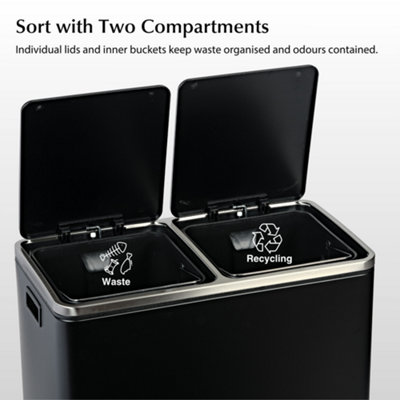 EVRE 60L Recycling Stainless Steel Waste Bin Black 2 Removable ...