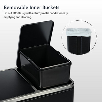 EVRE 60L Recycling Stainless Steel Waste Bin Black 2 Removable ...