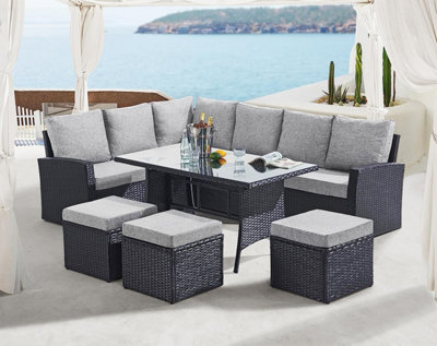 EVRE 9 Seat Marylin Corner Sofa Rattan Garden Furniture y Indoor Outdoor Patios Gardens Conservatory Black