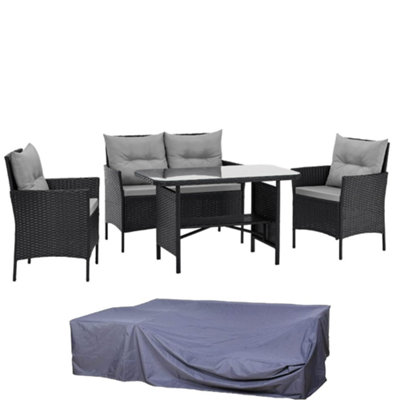 EVRE Anthracite Florence Garden Rattan Furniture Dining Set 4 Piece ...