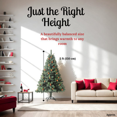 EVRE Artificial Christmas Tree Pine Cone & Berries 5FT 150cm 500 Tips Extra Bushy - 4/5/6/7/8FT ...